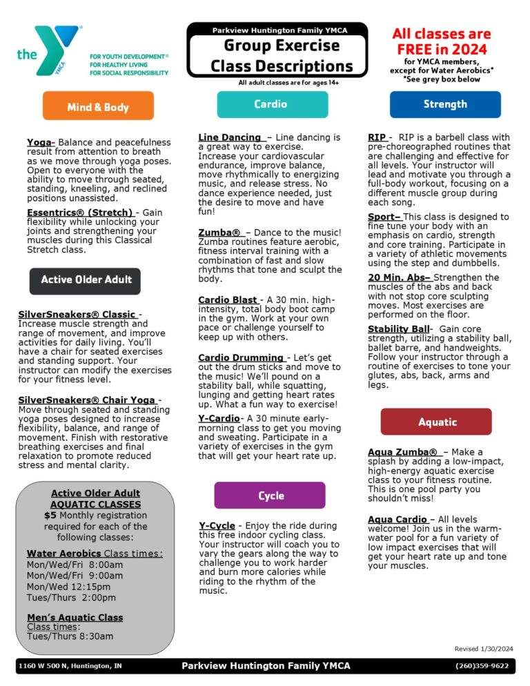 Class Schedules – Huntington YMCA