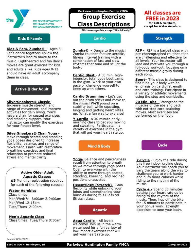 Class Schedules – Huntington YMCA