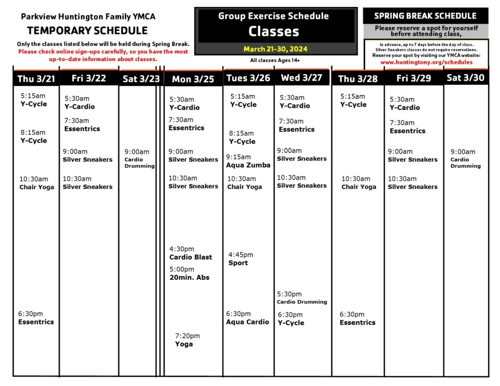 Class Schedules – Huntington YMCA
