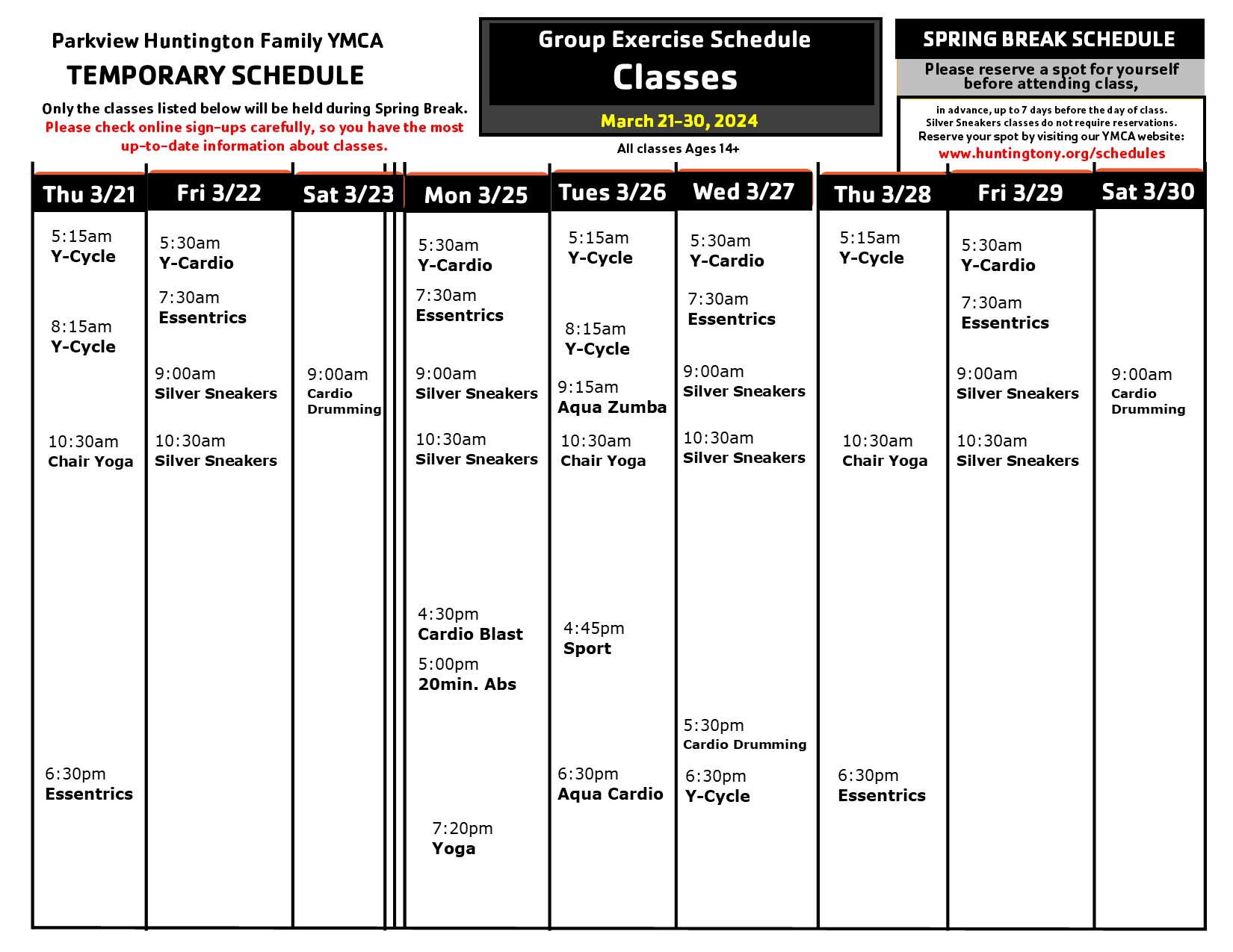 Class Schedules – Huntington YMCA